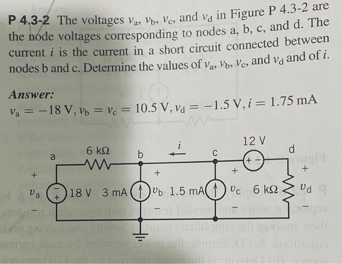 Solved P 4.3-2 The voltages va,vb,vc, and vd in Figure P | Chegg.com