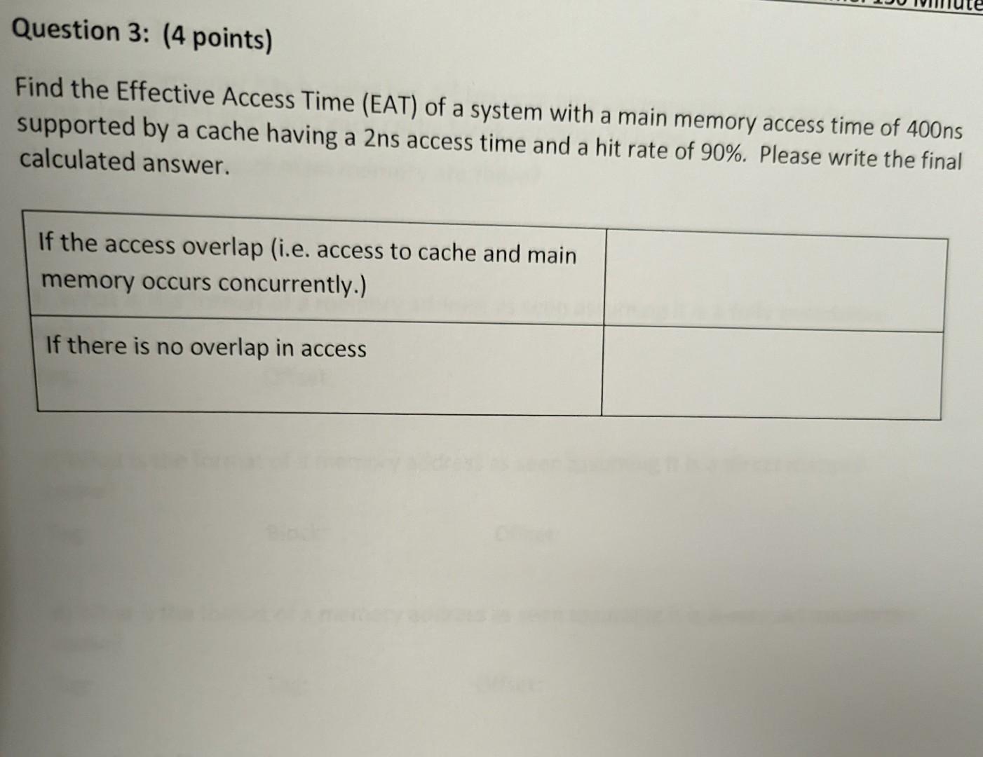 Solved Question 3: (4 points) Find the Effective Access Time | Chegg.com