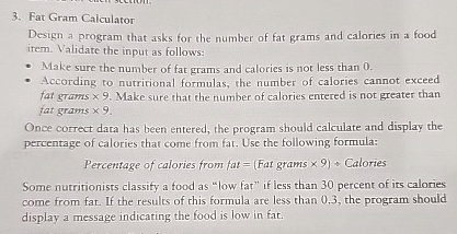 Fat Gram CalculatorDesign a program that asks for the | Chegg.com