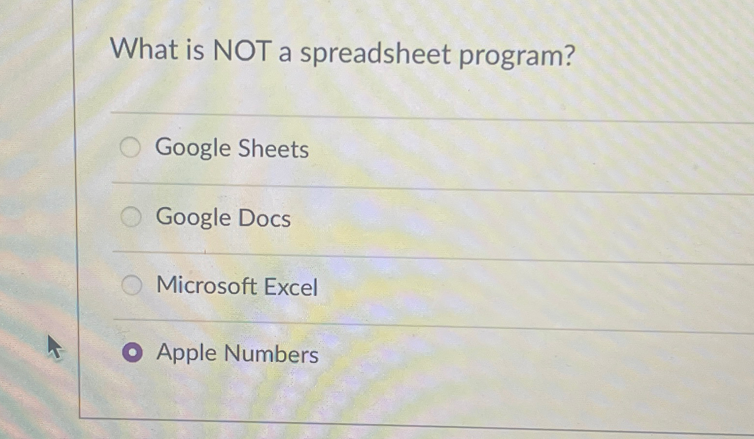 Solved What is NOT a spreadsheet program?Google SheetsGoogle | Chegg.com