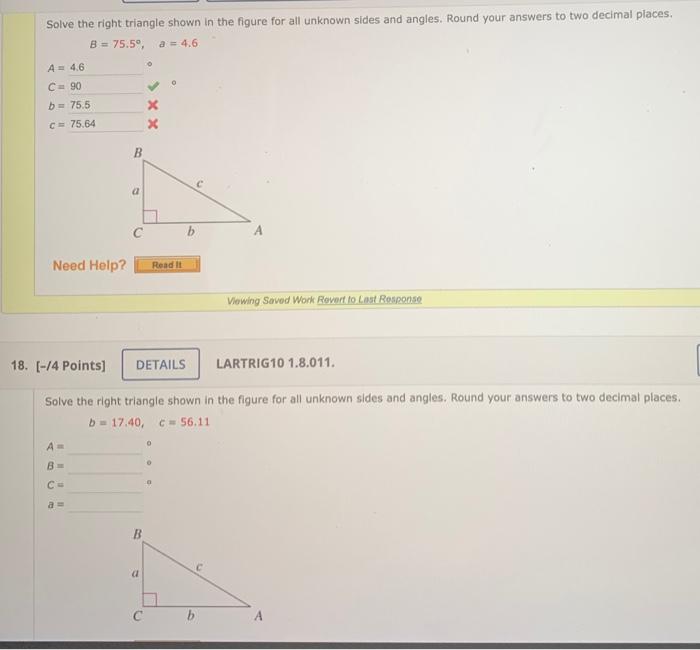 Solved Solve the right triangle shown in the figure for all | Chegg.com
