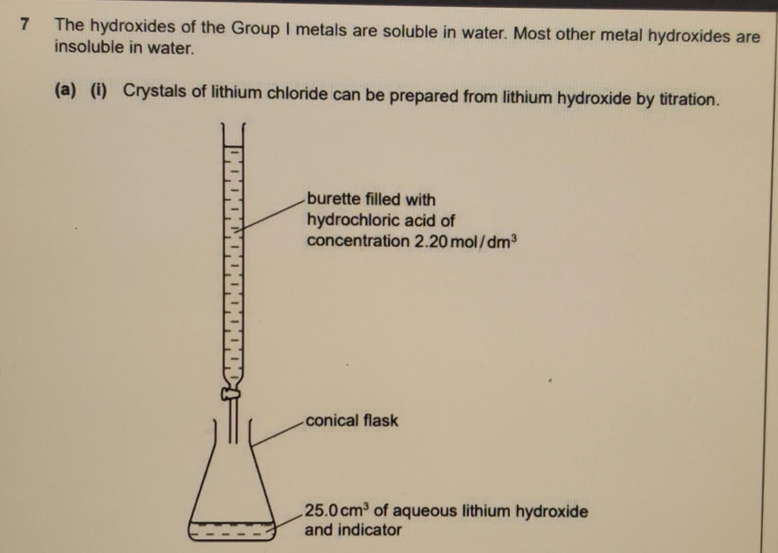 Solved 7 The hydroxides of the Group I metals are soluble in | Chegg.com
