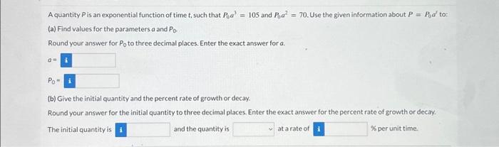 A quantity P is an exponential function of time t, | Chegg.com