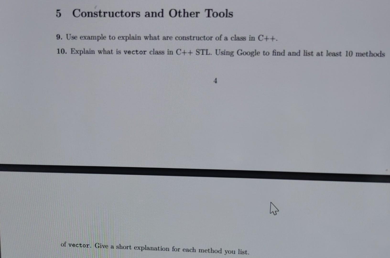 Solved 5 Constructors and Other Tools 9. Use example to | Chegg.com
