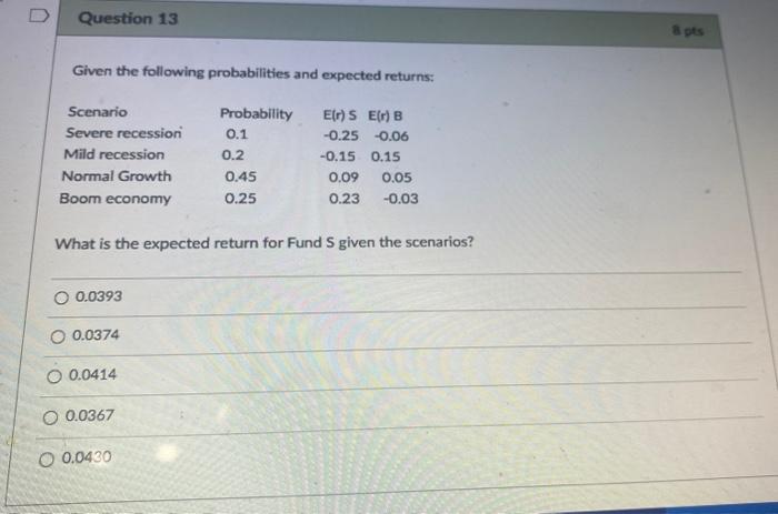 Solved Given the following probabilities and expected | Chegg.com