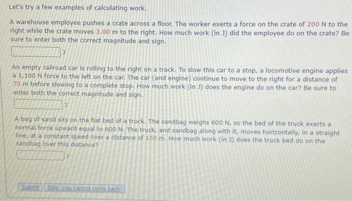 Solved Let's try a few examples of calculating work. A | Chegg.com