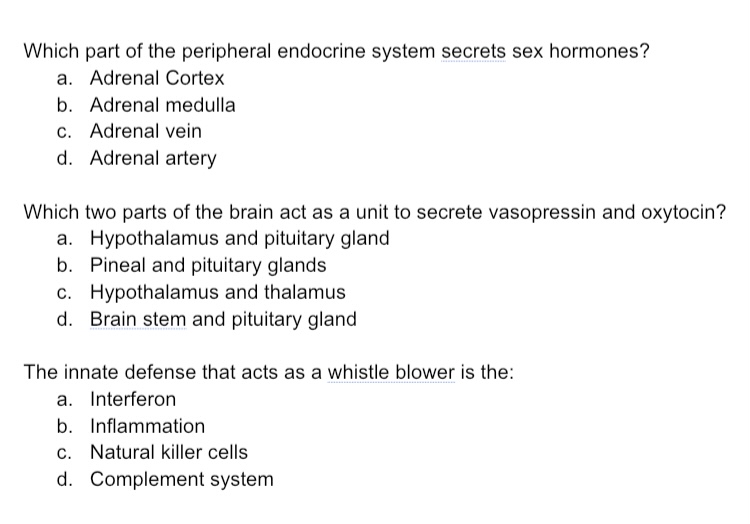 Solved Which part of the peripheral endocrine system secrets | Chegg.com