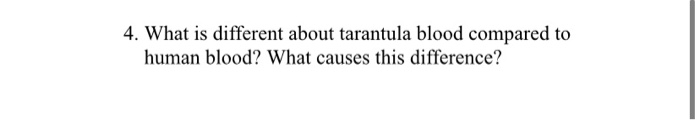 Solved 4. What is different about tarantula blood compared | Chegg.com