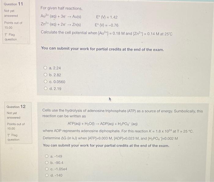 Solved For given half reactions, | Chegg.com