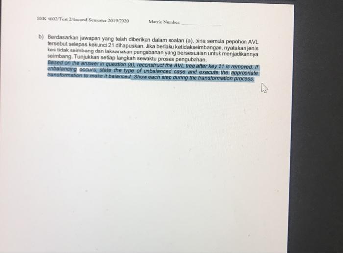 Solved SOALAN/QUESTION 4 Diberikan pepohon AVL seperti di | Chegg.com
