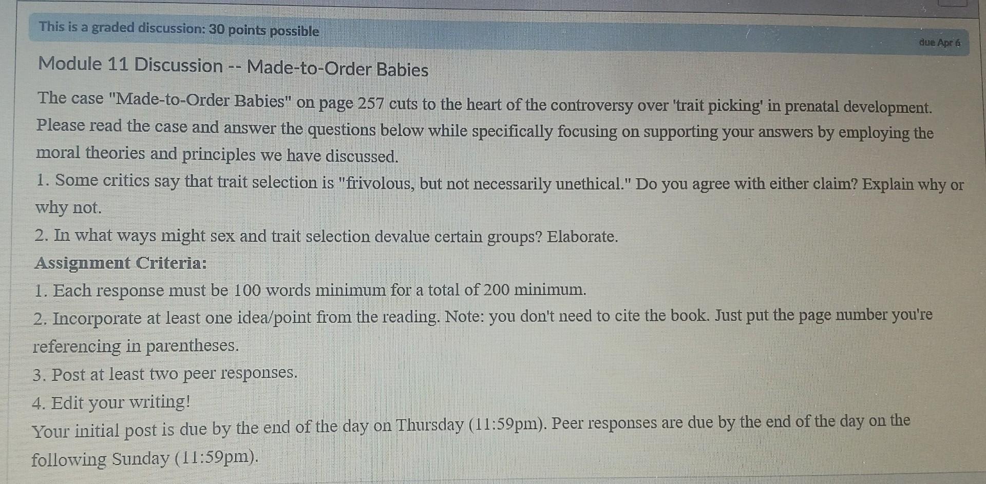 Solved Module 11 Discussion -- Made-to-Order Babies The case | Chegg.com