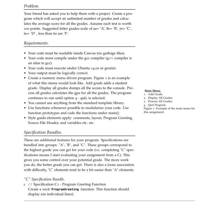 Solved PLEASE READ THE SPECIFICATIONS. ALL SPECIFICATIONS | Chegg.com