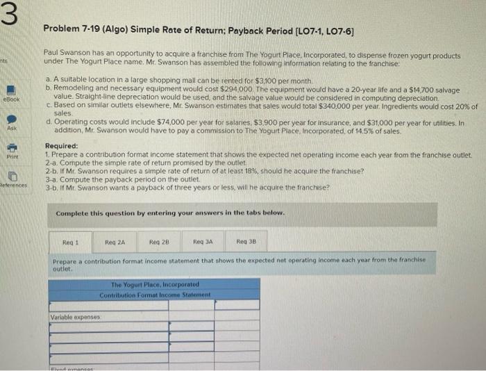 Solved Problem 7-19 (Algo) Simple Rate of Return; Payback | Chegg.com