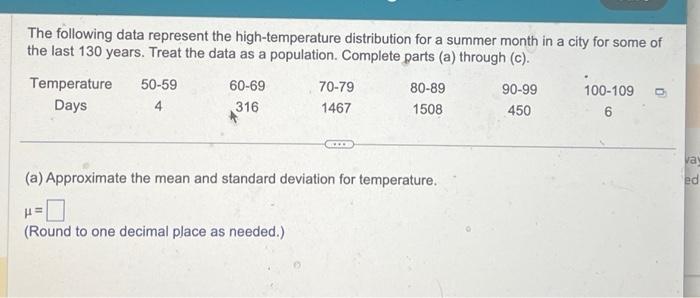 Solved The following data represent the high-temperature | Chegg.com