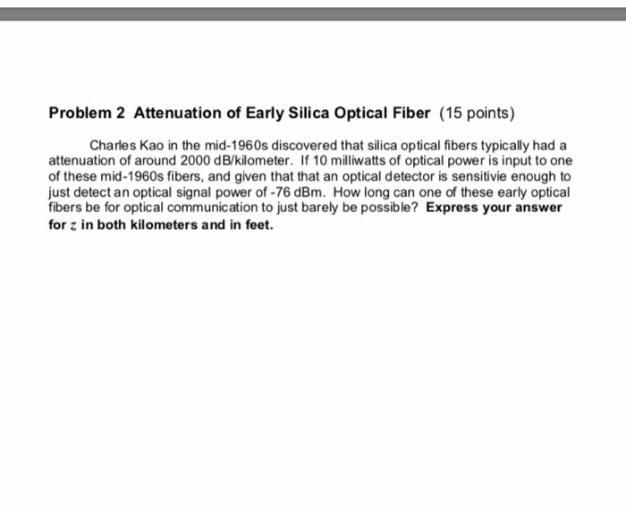 Solved Problem 2 Attenuation of Early Silica Optical Fiber | Chegg.com