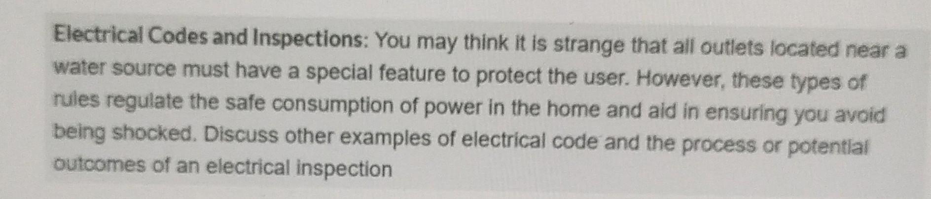 Solved Electrical Codes and Inspections: You may think it is | Chegg.com