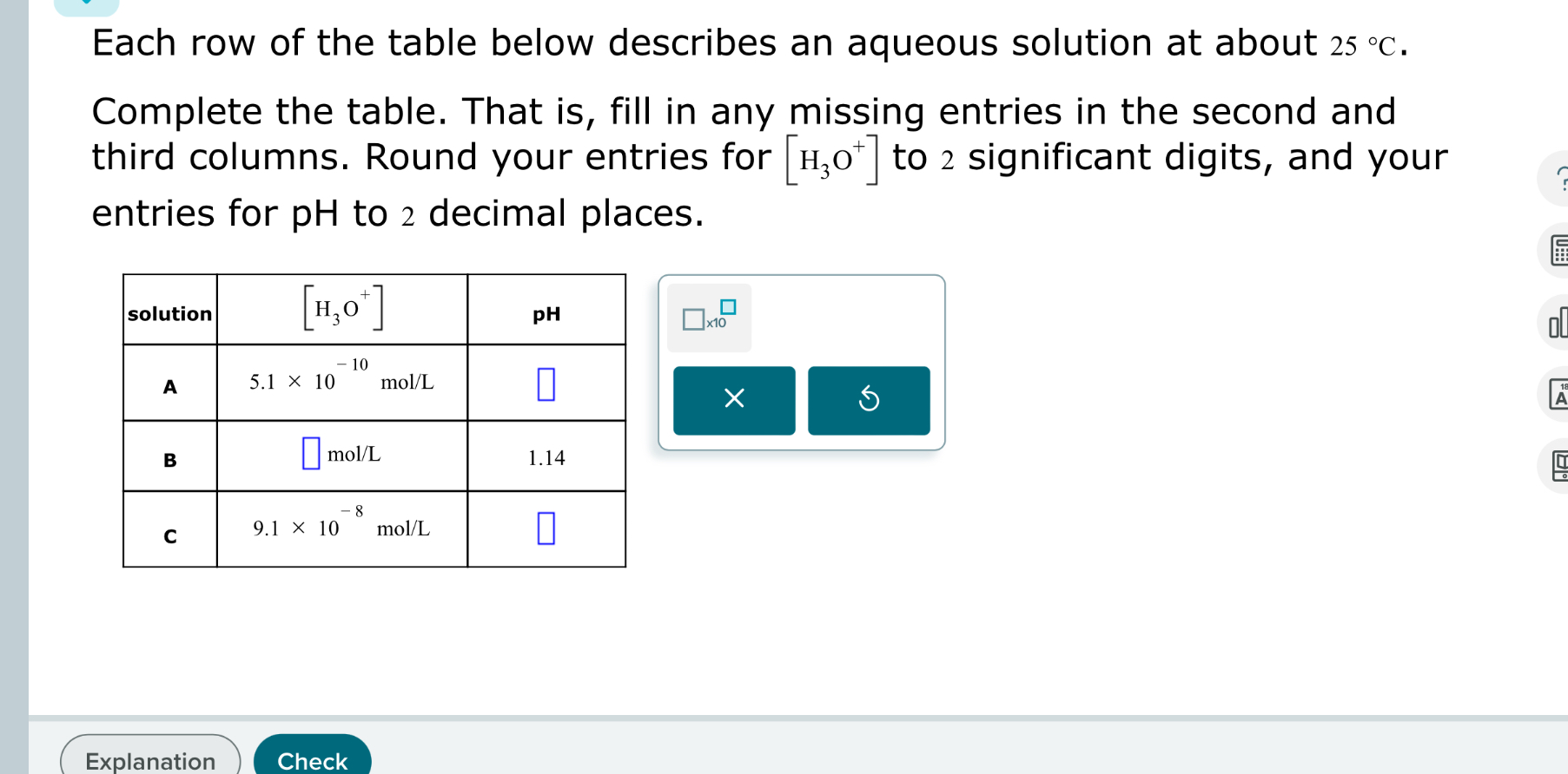 Solved Each row of the table below describes an aqueous | Chegg.com