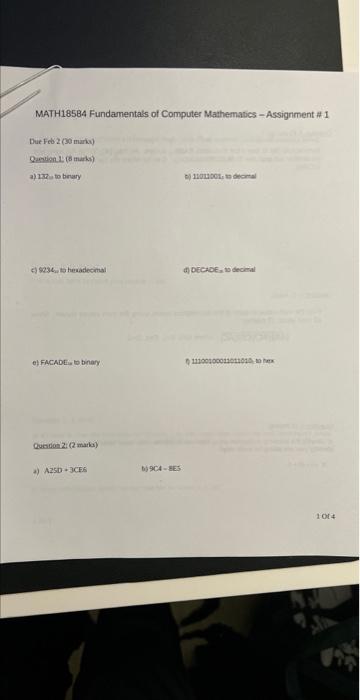 Solved MATH18584 Fundamentals of Computer Mathematics - | Chegg.com