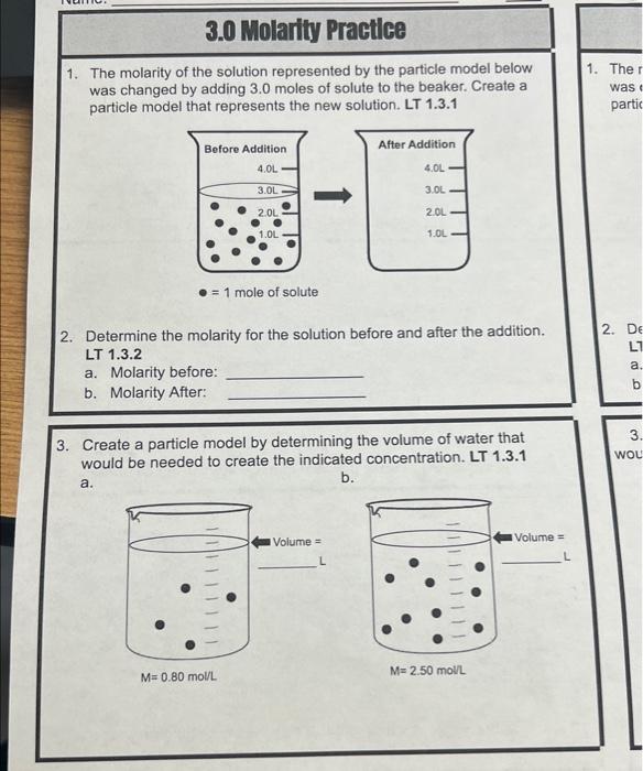 Solved 1. The molarity of the solution represented by the | Chegg.com