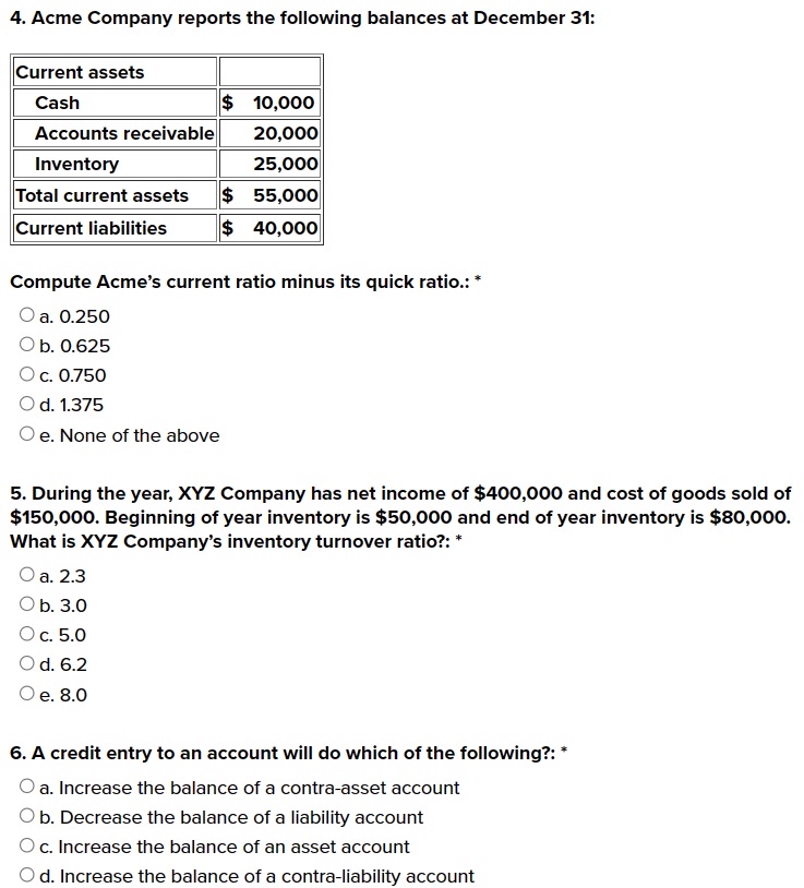 Solved Acme Company reports the following balances at | Chegg.com