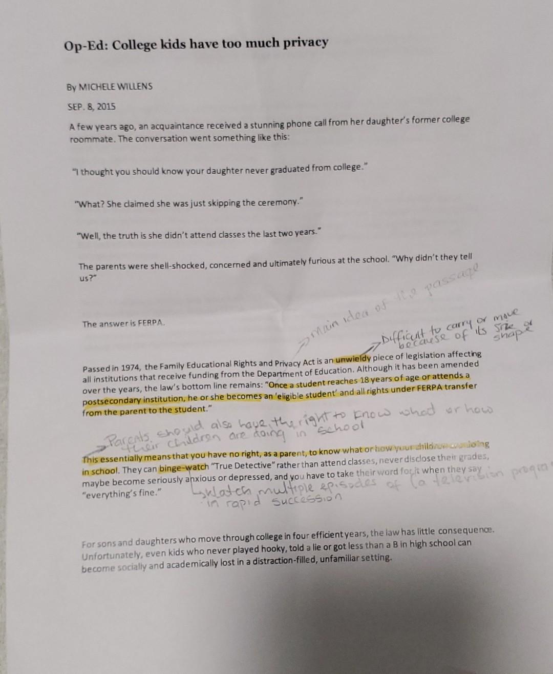 Solved write a brief summary of the article Op-Ed: College | Chegg.com