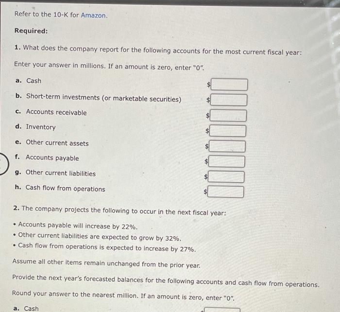 Solved Refer to the 10-K for Amazon. Required: 1. What does | Chegg.com