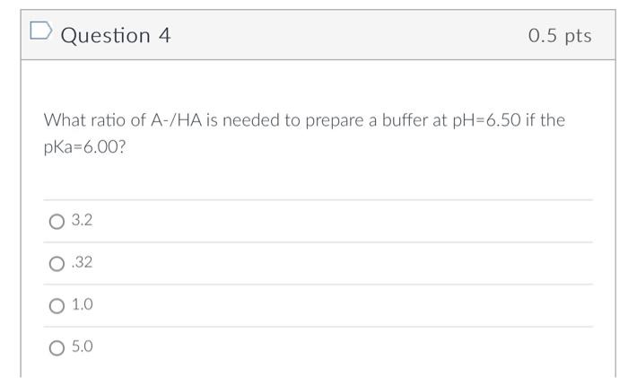 Solved What ratio of A−/HA is needed to prepare a buffer at | Chegg.com