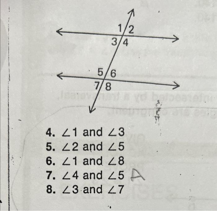 Solved 1/2 3/4 5/6 7/8 4. L1 and 23 5. Z 2 and 25 6. 41 and | Chegg.com