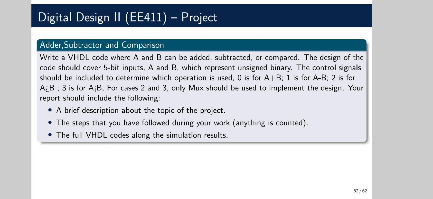Solved Adder,Subtractor and Comparison Write a VHDL code | Chegg.com