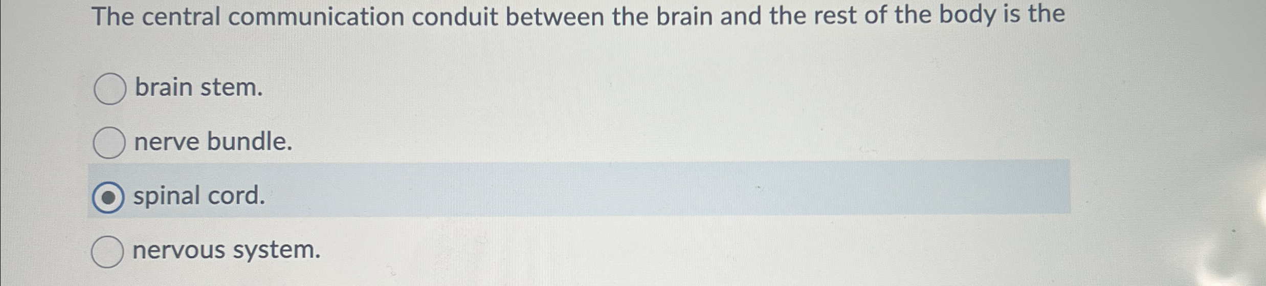 Solved The central communication conduit between the brain | Chegg.com