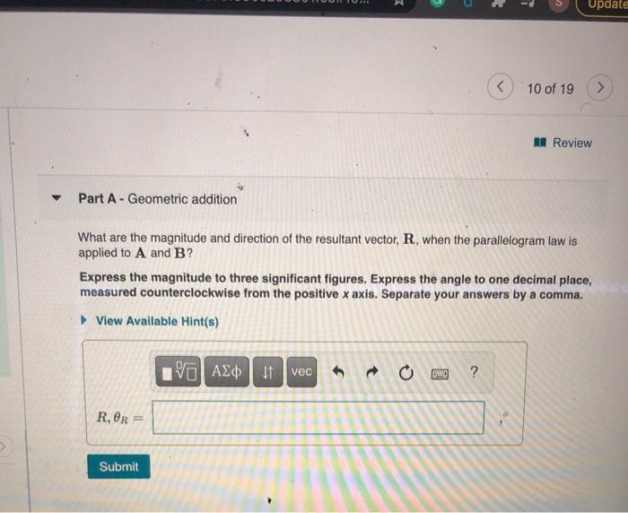 Solved Geometric and Component Vector Addition Learning | Chegg.com