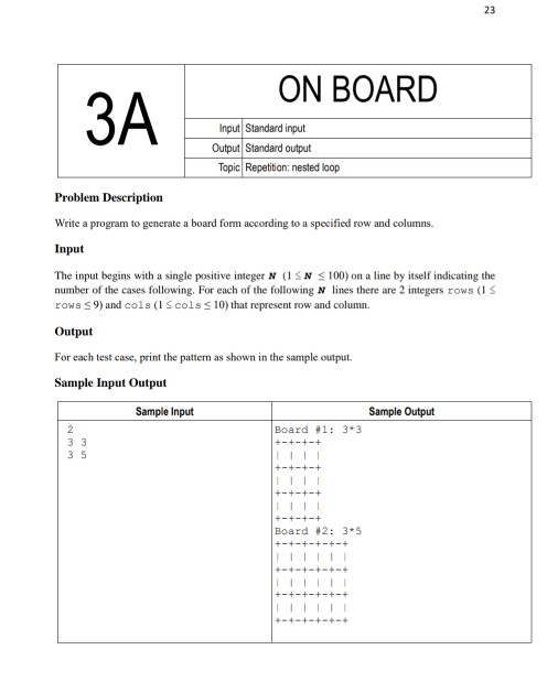 Solved 23 ON BOARD 3A Input Standard input Output Standard | Chegg.com Solved 23 ON BOARD 3A Input Standard input Output Standard | Chegg.com