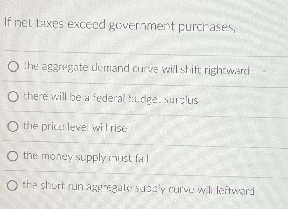 Solved If net taxes exceed government purchases,the | Chegg.com