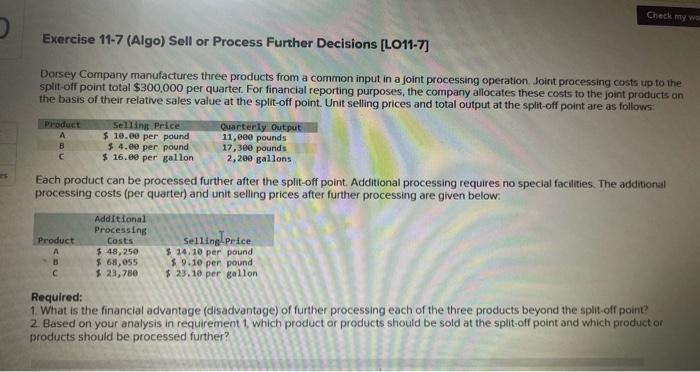 Solved Exercise 11-4 (Algo) Special Order Decision [LO11-4] | Chegg.com
