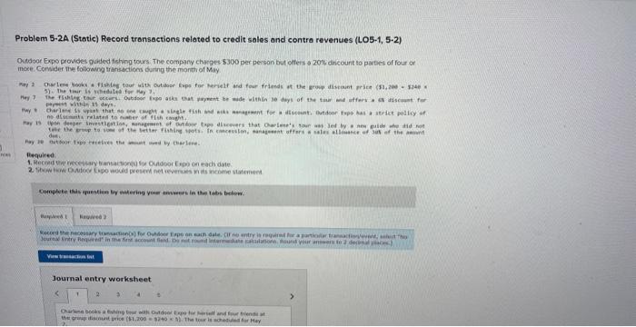 Solved Problem 5-2A (Static) Record transactions related to | Chegg.com