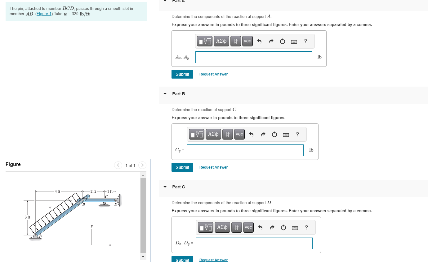 Solved The pin, attached to member BCD, ﻿passes through a | Chegg.com