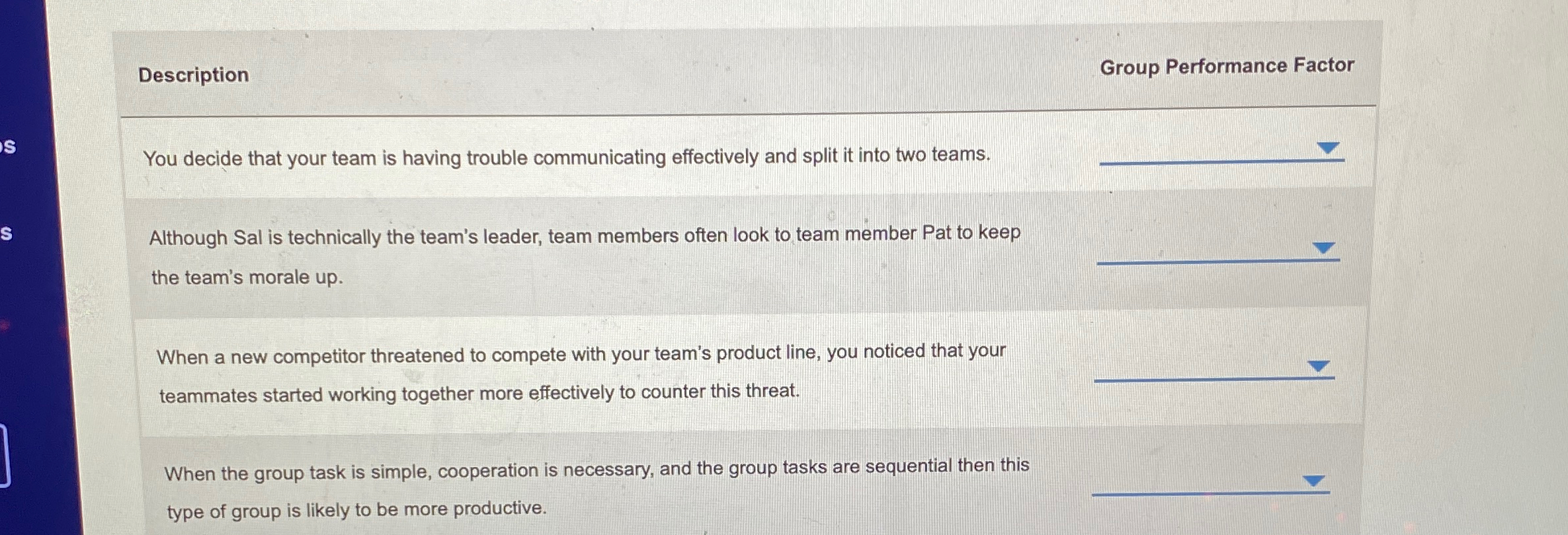 Solved DescriptionGroup Performance FactorYou decide that | Chegg.com