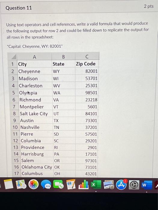 Solved Question 11 2 pts Using text operators and cell | Chegg.com