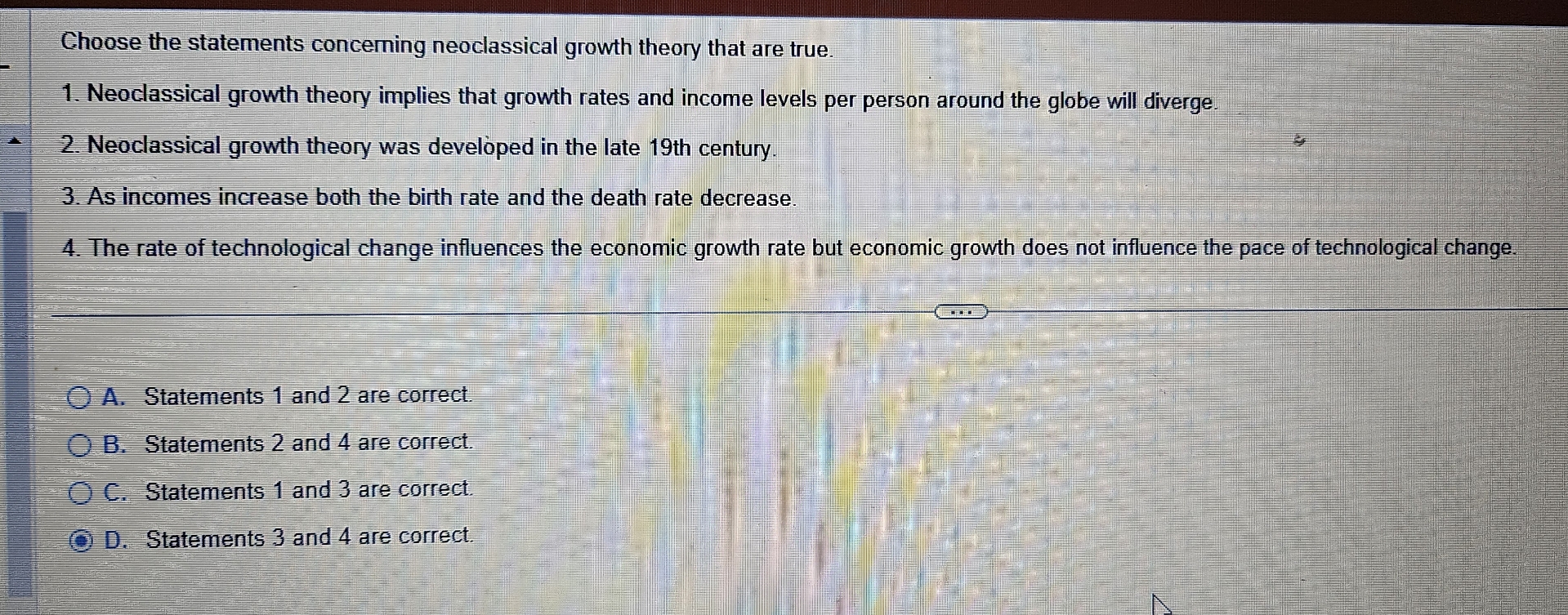 Choose the statements conceming neoclassical growth | Chegg.com