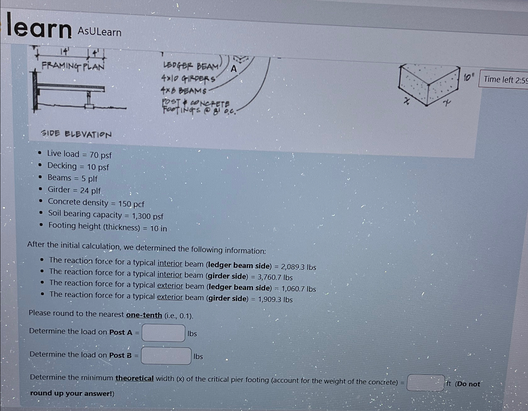 Solved learn Asulearn\\nTime left 2:5s\\nSIDE | Chegg.com