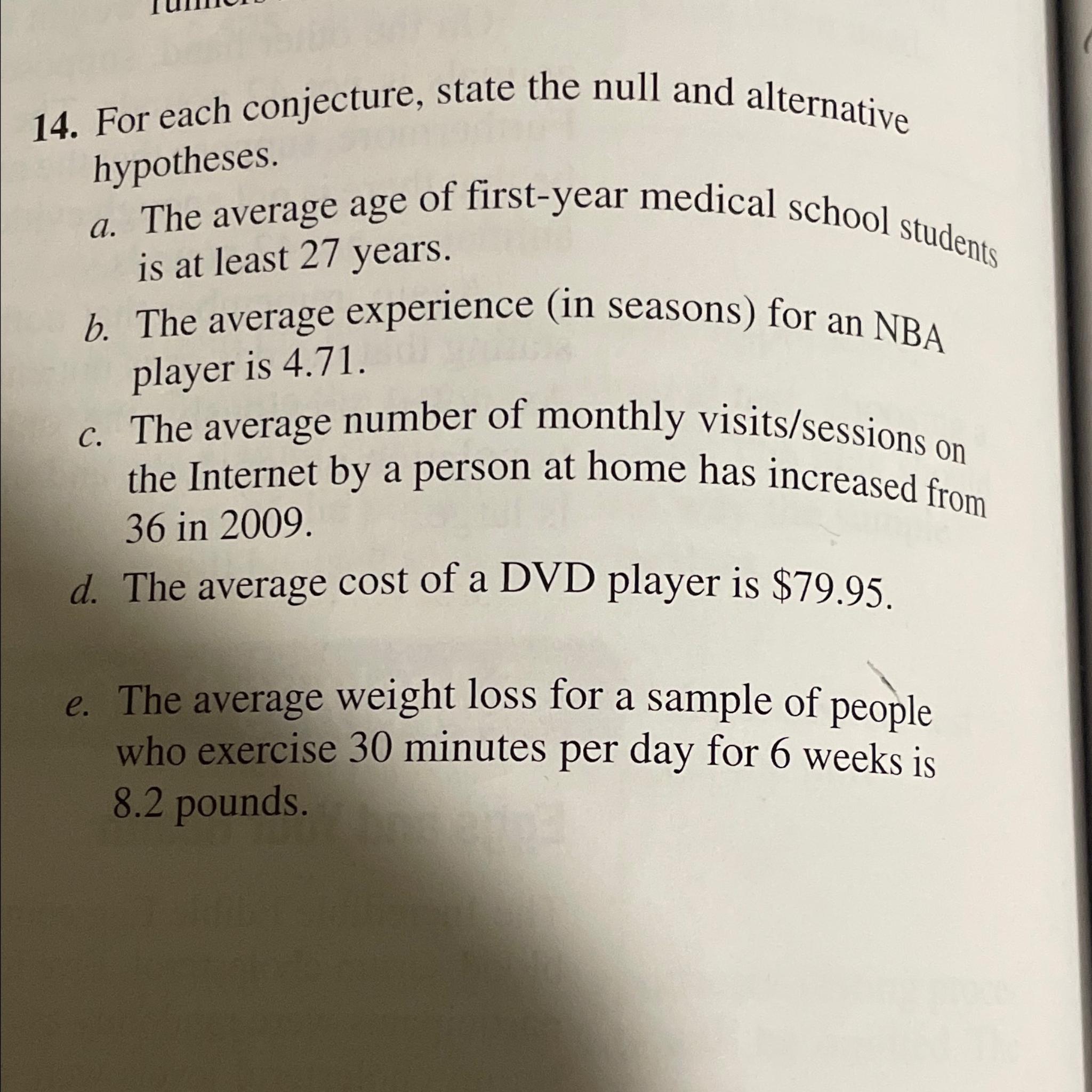 Solved For each conjecture, state the null and alternative | Chegg.com