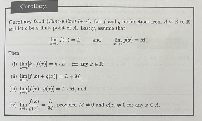 Solved Assuming that the algebraic limit theorems (Cor. | Chegg.com
