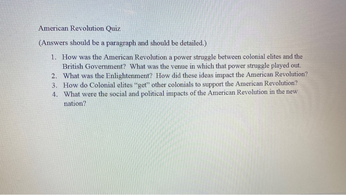 American Revolution Quiz (Answers should be a | Chegg.com