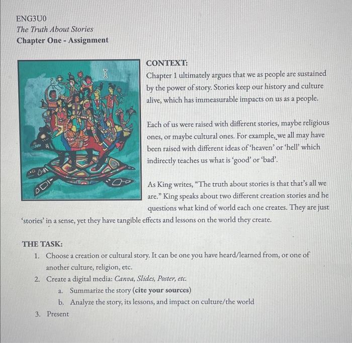 ENG3U0 The Truth About Stories Chapter One - | Chegg.com