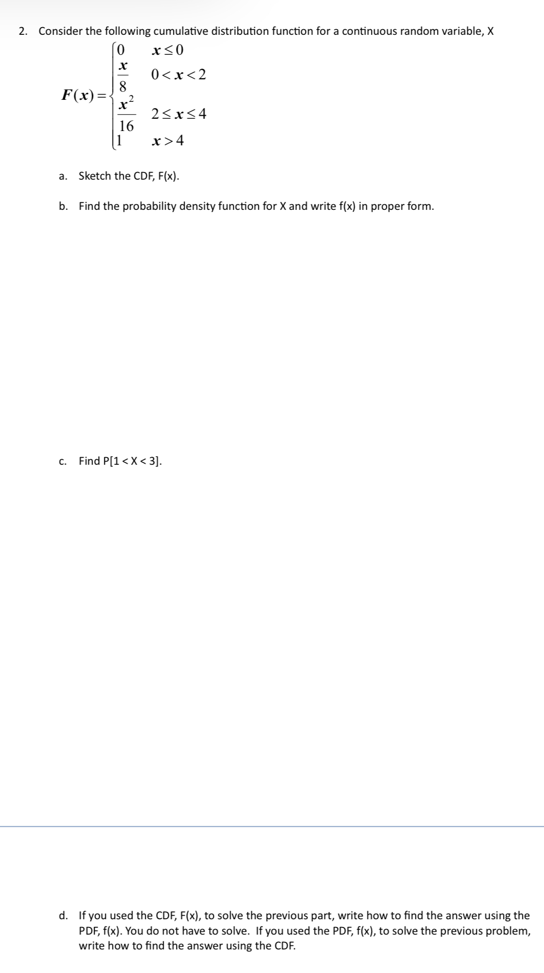 Solved Consider the following cumulative distribution | Chegg.com