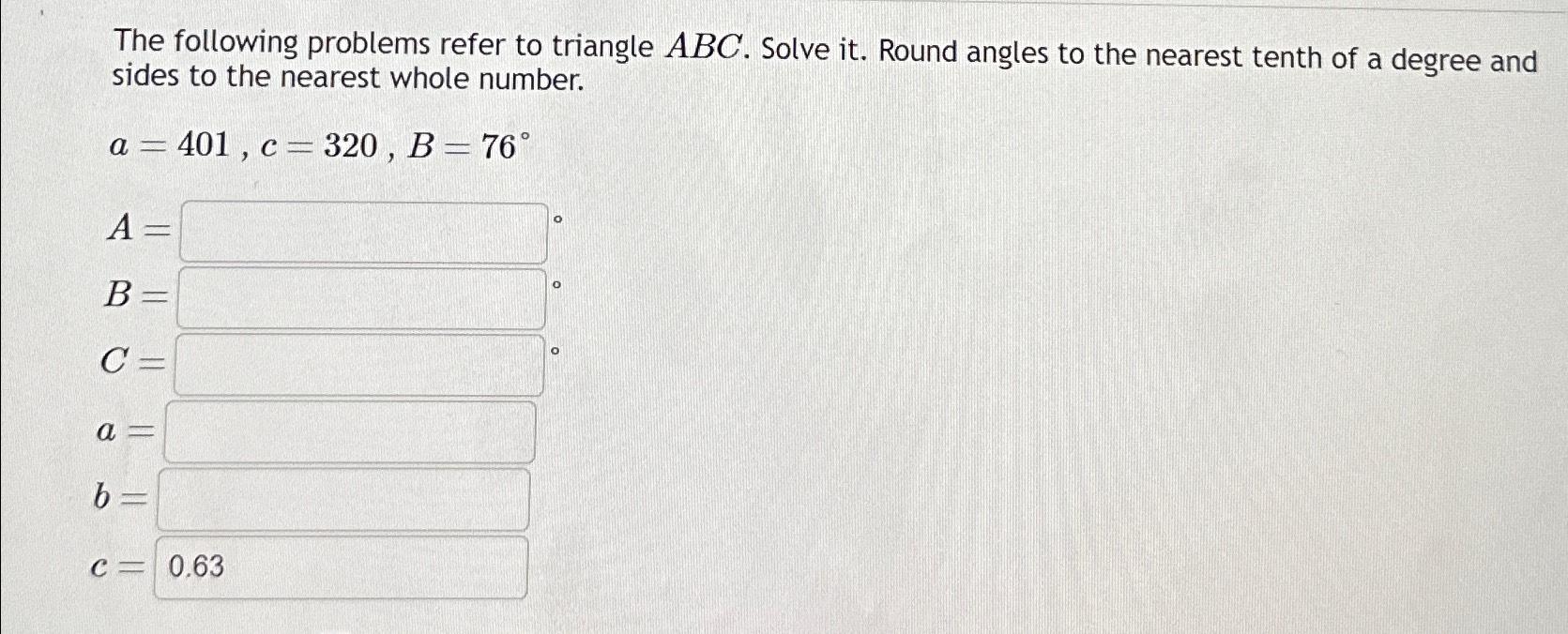 Solved The following problems refer to triangle ABC. Solve | Chegg.com