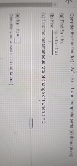 Solved Consider the function f(x)=2x2-5x-1 ﻿and complete | Chegg.com