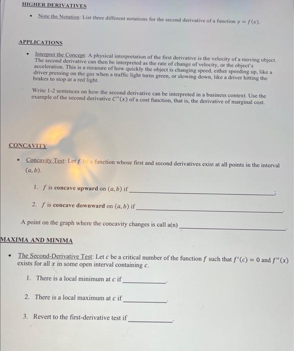Solved HIGHER DERTV ATTVES - Note the Notation: List three | Chegg.com