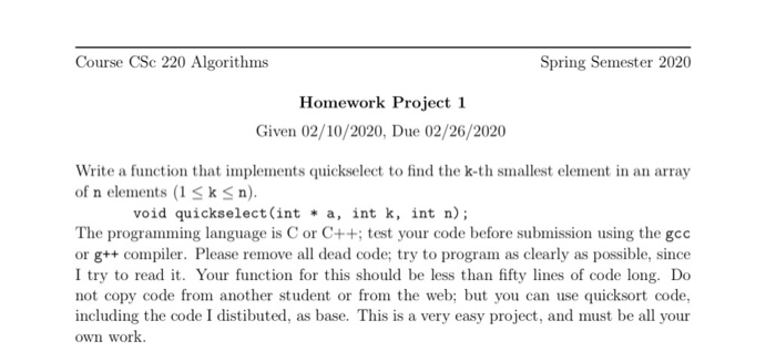 Solved Quickselect is like half of Quicksort, with only | Chegg.com