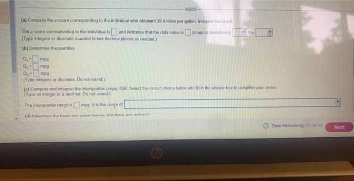 Solved MPG Data(a) Comprite the z-score cotresponding to the | Chegg.com